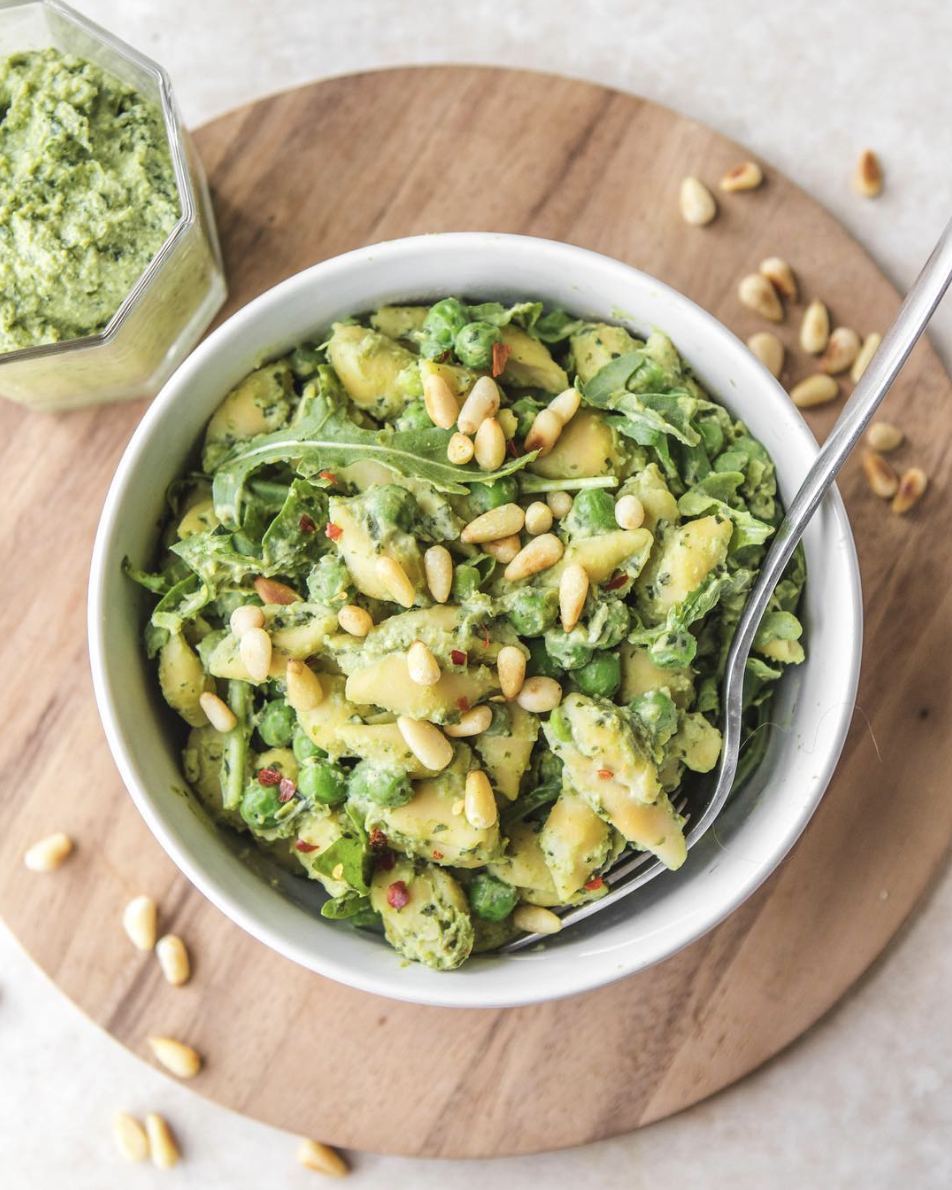 Pea Pesto Pasta with Arugula and Pine Nuts Recipe | The Feedfeed