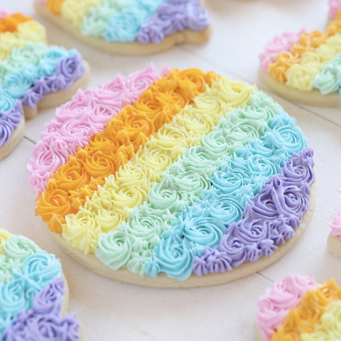 Sugar Cookies with Rainbow Buttercream Rosettes Recipe | The Feedfeed