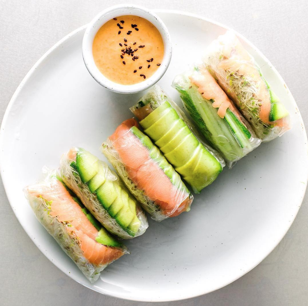 Summer Rolls with Smoked Salmon, Avocado, and Sesame Miso Dip Recipe ...