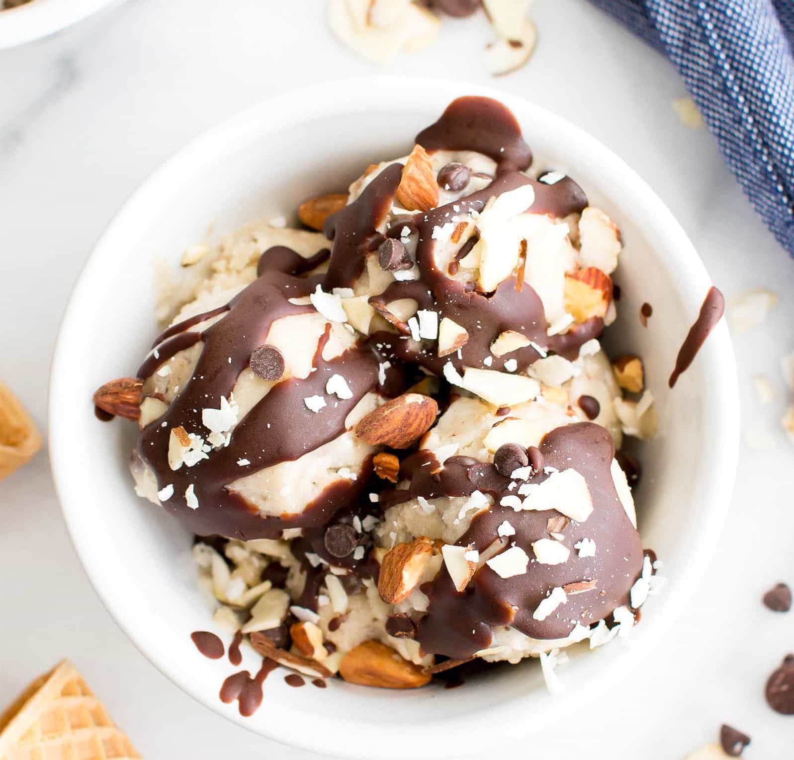 Almond, Coconut, Chocolate Chip Nice Cream Sundae Recipe | The Feedfeed