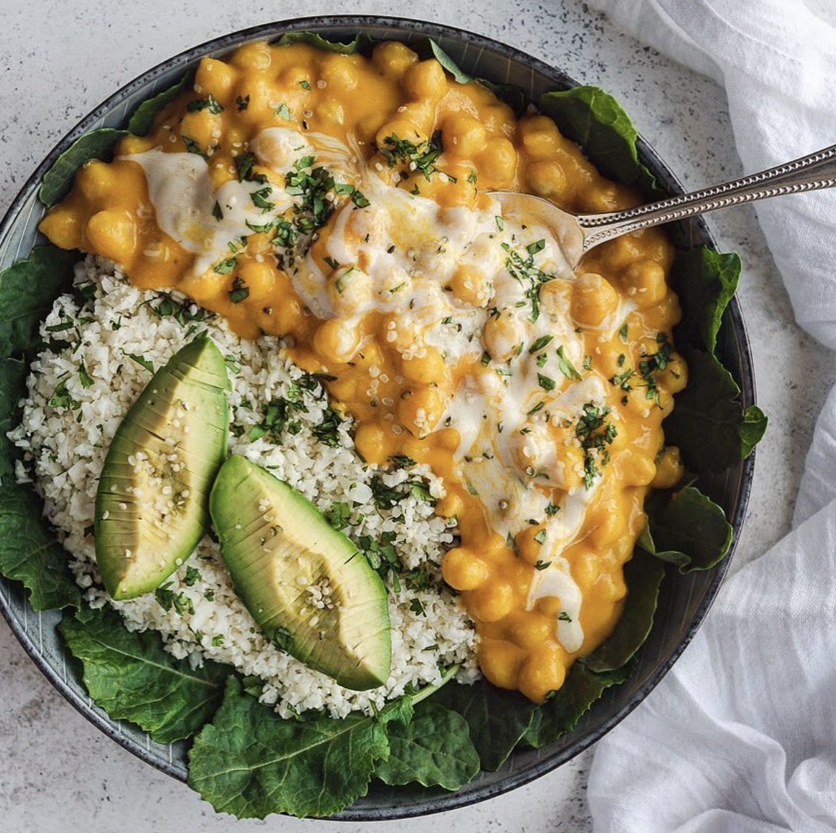 Chickpea Coconut Curry and Cilantro Lime Cauliflower Rice Recipe | The ...